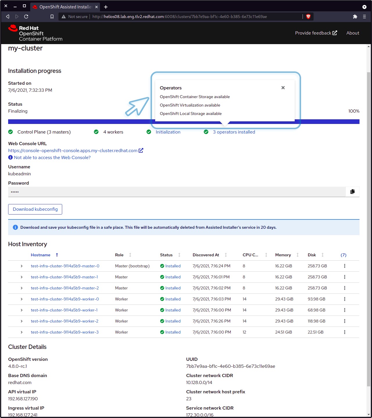 Using the Assisted Installer to Create a Cluster with OpenShift Virtualization and OCS Operators